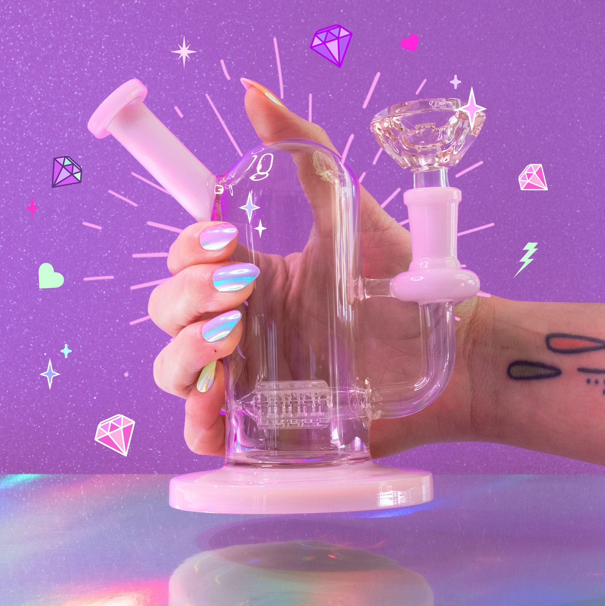 High Society Rig – Pink Dab Rig with Diamond Bowl